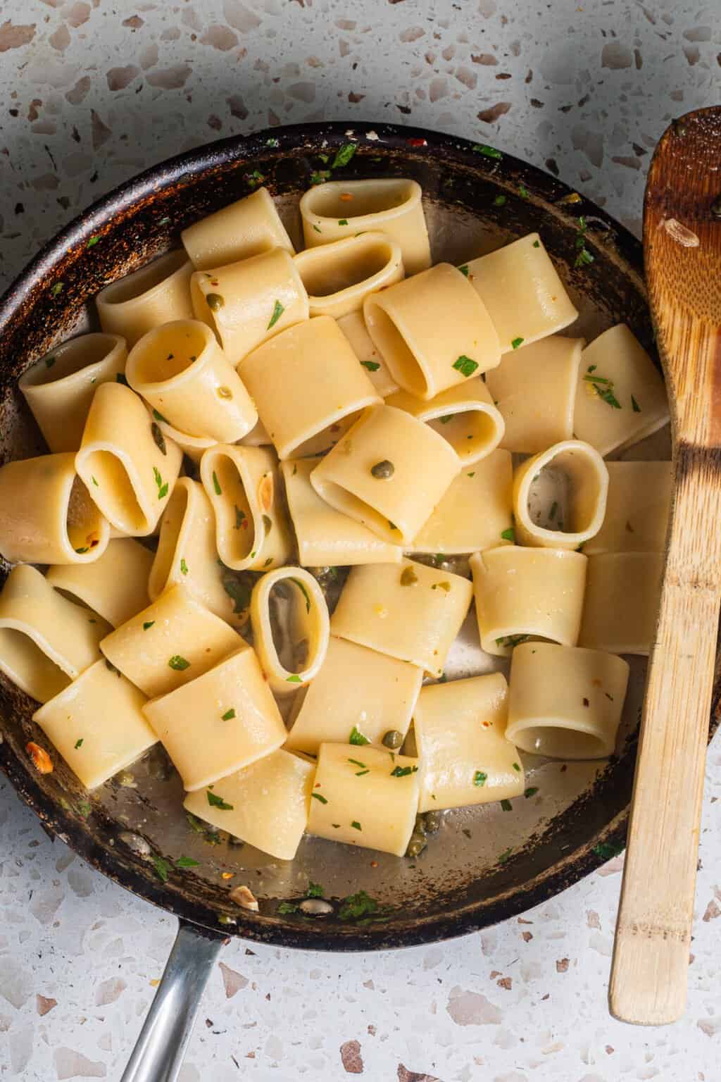 Lemon Caper Pasta with Crispy Garlic Chips - Home Cooking Collective
